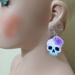 Jewelry | Purple Skull Flower Halloween Gothic Earrings | Poshmark